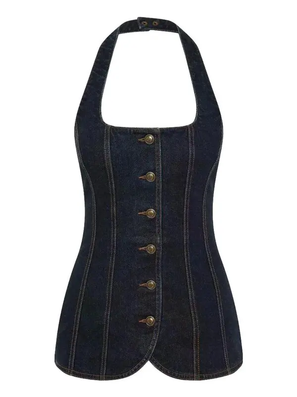 Rebecca Vallance Button Halterneck Top - Blue