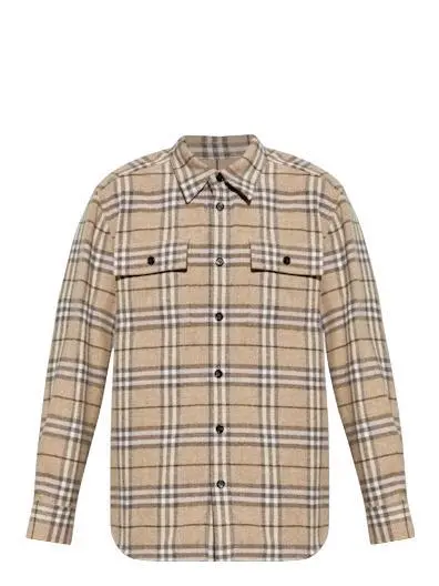 Burberry Long Sleeved Wool Checked Shirt - Sand