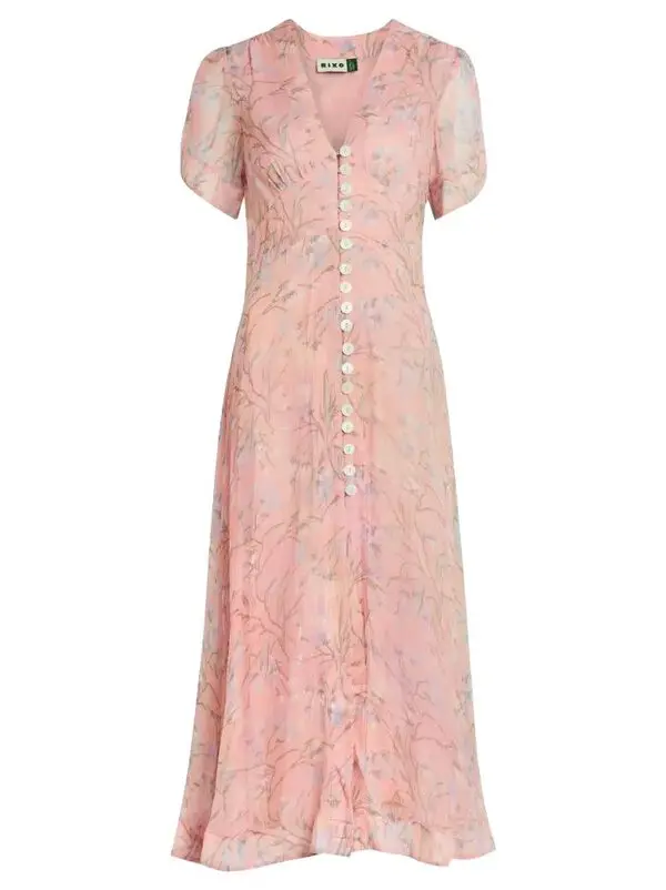 Rixo Floral Buttoned Dress - Pink