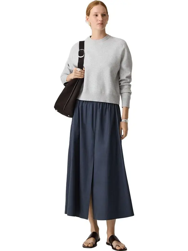 Theory Vented Relaxed Poplin Skirt - Faded Navy