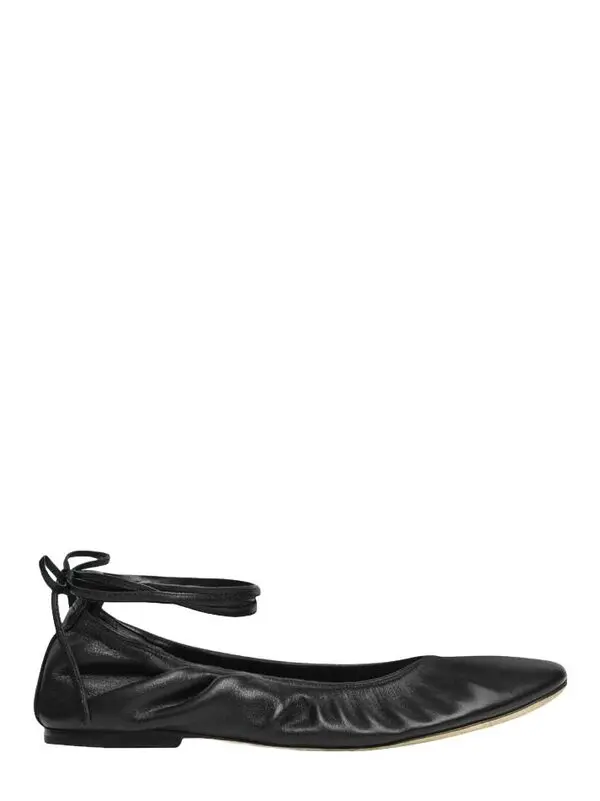 Theory Ruched Smooth Leather Ballet Flat - Black