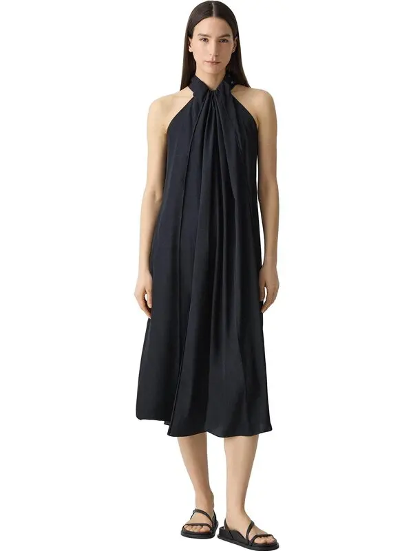 Theory Tie-waist Tank Dress In Washed Twill - Black