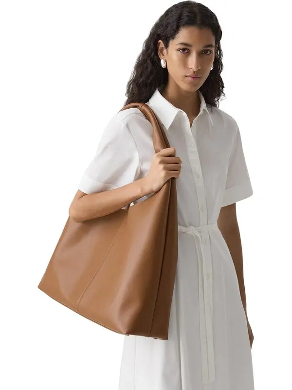 Theory Leather Hobo Bag - Dark Cognac