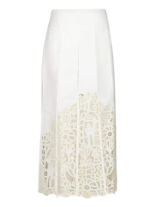ALEMAIS Rosemary Embroidered Midi Skirt - Cream