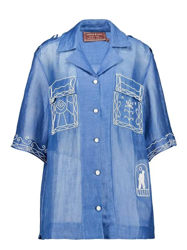 ALEMAIS Yasmeen Embellished Oversized Shirt - Blue