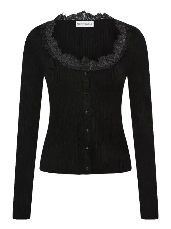 Rebecca Vallance Verity Lace-detail Ribbed Cardigan - Black