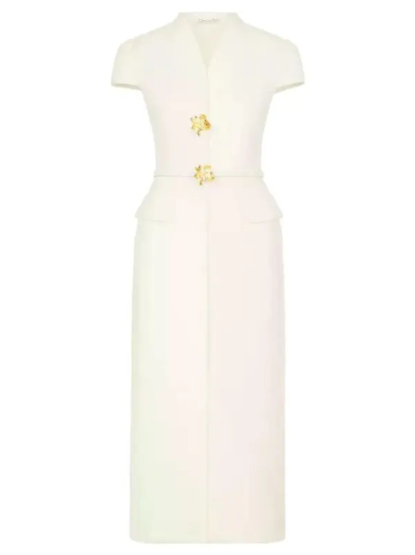 Oscar De La Renta Cyclamen-detail Midi Dress - Neutrals