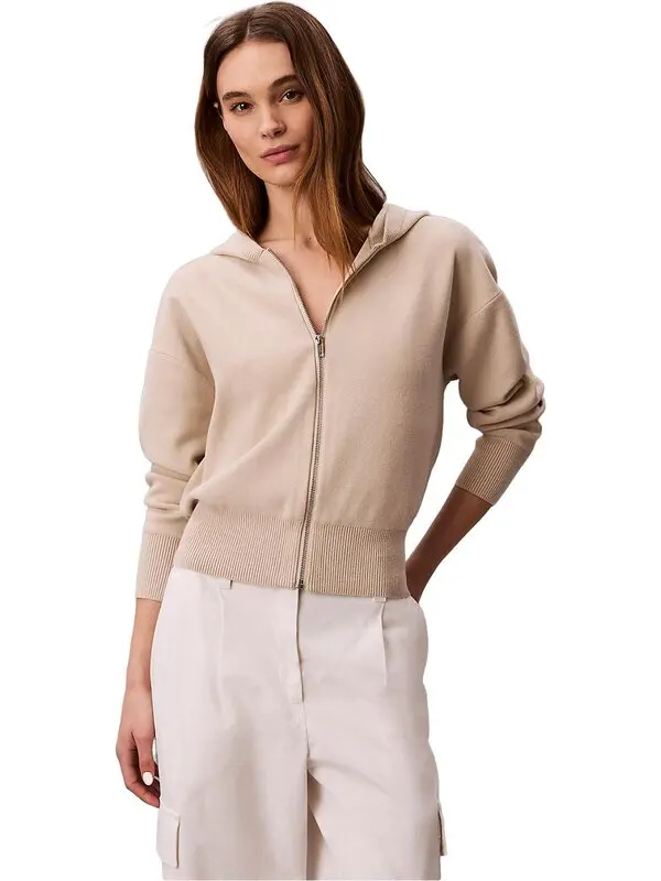 Calvin Klein Relaxed Knit Zip Hoodie - Silvermoss