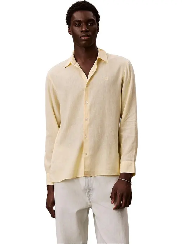 Calvin Klein Solid Linen Blend Classic Shirt - Anise Flower