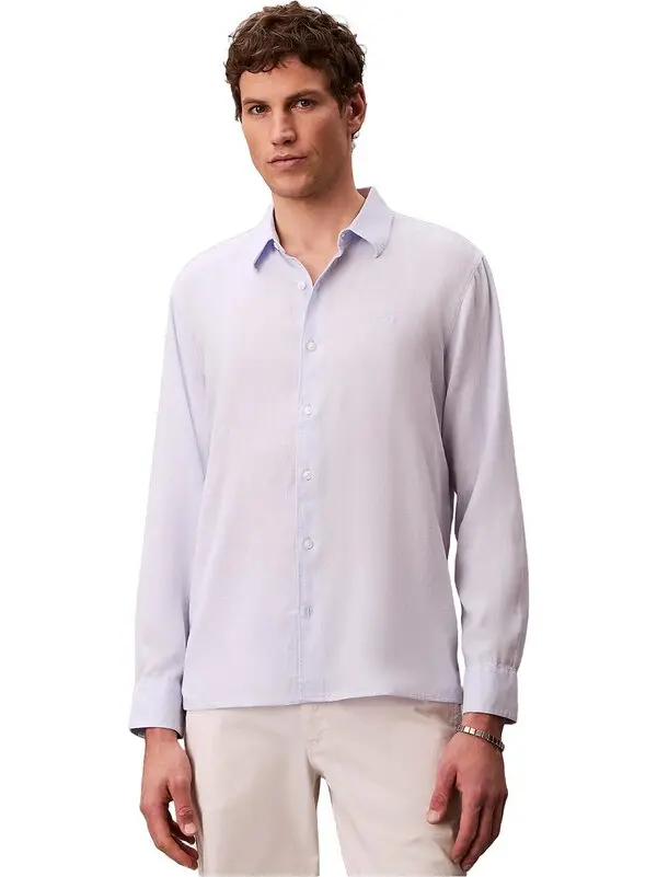 Calvin Klein Solid Linen Blend Classic Shirt - Heavenly Iris
