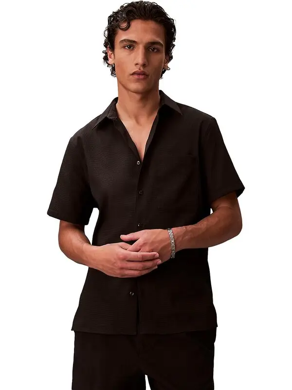 Calvin Klein Solid Seersucker Classic Button-down Shirt - Black