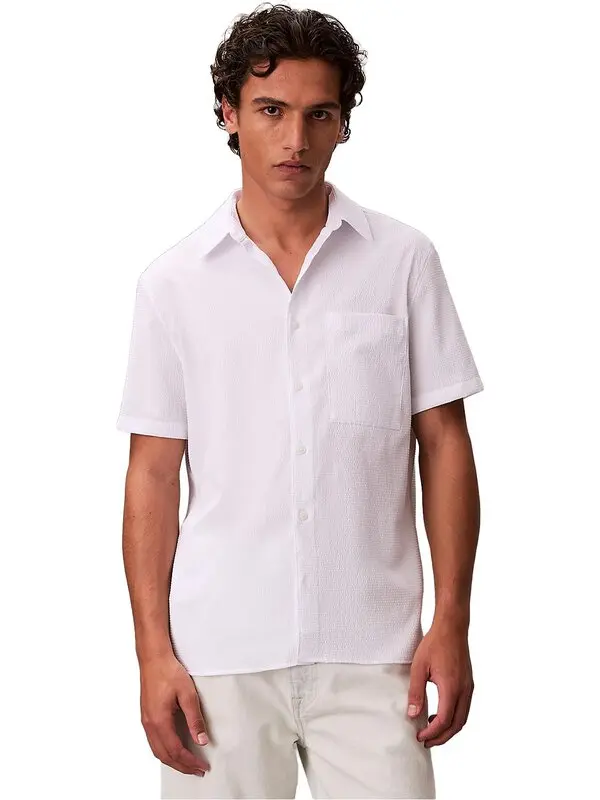 Calvin Klein Solid Seersucker Classic Button-down Shirt - Brilliant White