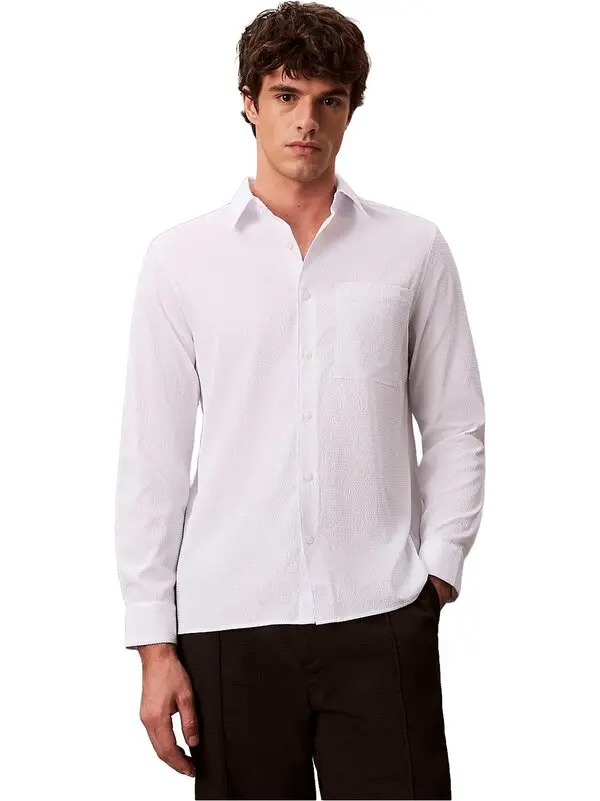 Calvin Klein Solid Seersucker Classic Shirt - Brilliant White