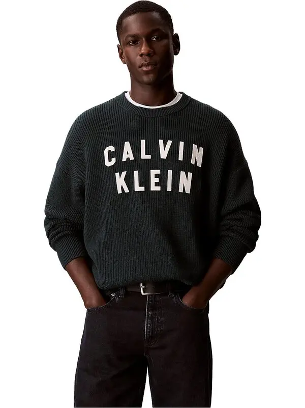 Calvin Klein Relaxed Sweater With Varsity Logo Graphic - Nearly Navy