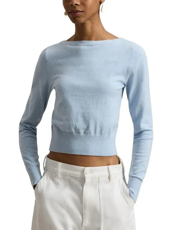 Polo Ralph Lauren Boat Neck Knit Crop Sweater - Stone Blue Heather