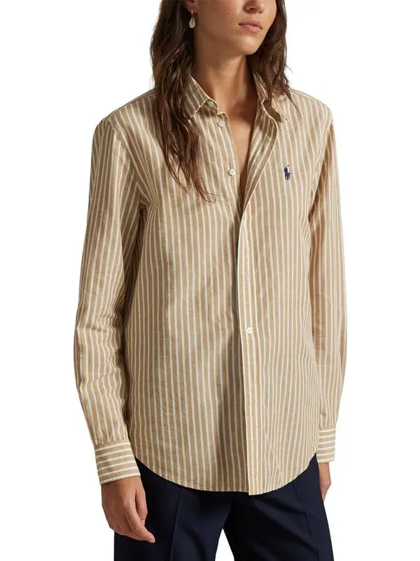 Polo Ralph Lauren Classic Fit Stripe Cotton & Linen Button-up Shirt - Classic Camel/white
