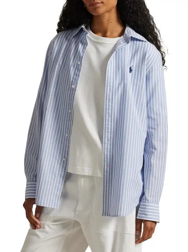 Polo Ralph Lauren Classic Fit Stripe Cotton & Linen Button-up Shirt - Dress Shirt Blue/white