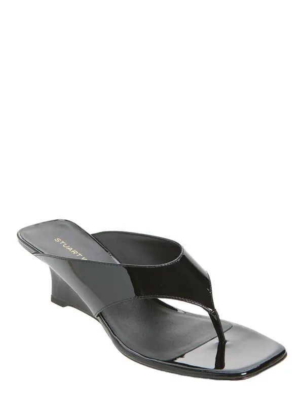 STUART WEITZMAN Vinnie 50 Wedge Thong Sandal - Black