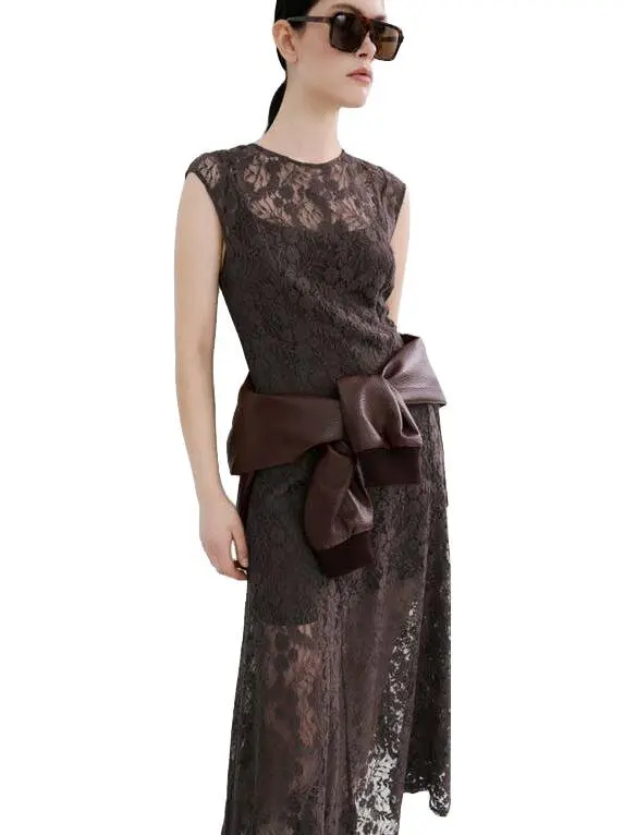 Mango Avenue Lace Midi Dress - Brown