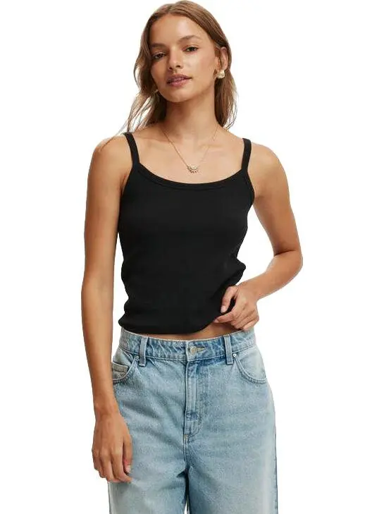 COTTON ON Goldie Rib Scoop Cami - Black