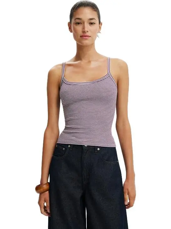 COTTON ON Goldie Rib Scoop Cami - Brianna Stripe Grey  Marle
