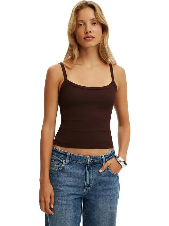 COTTON ON Goldie Rib Scoop Cami - Dark Oak