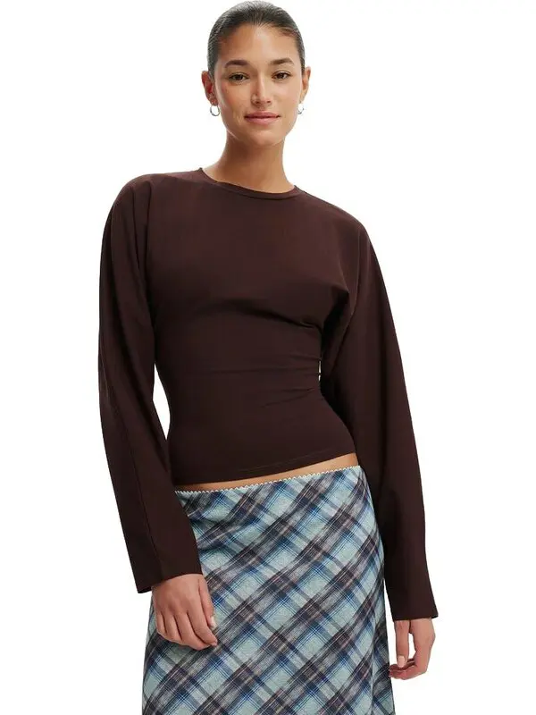 COTTON ON Blair Batwing Long Sleeve - Dark Oak