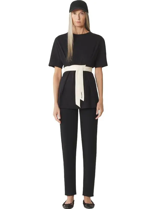 LANVIN Belted T-shirt In Cotton And Silk - Black