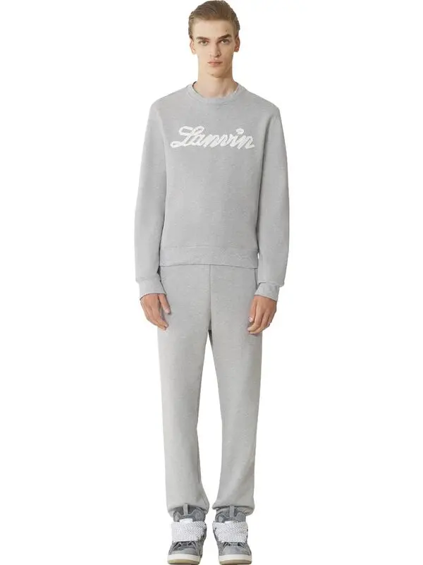 LANVIN Fleece Jogging Pants With Embroidered Logo - Heather Grey