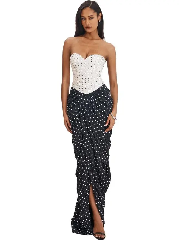 MISS CIRCLE Tamryn Polka Dot Maxi Dress - Black And White
