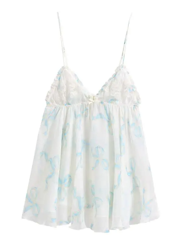 SKIMS Silk Babydoll Slip - Ivory Pearl Bows Print