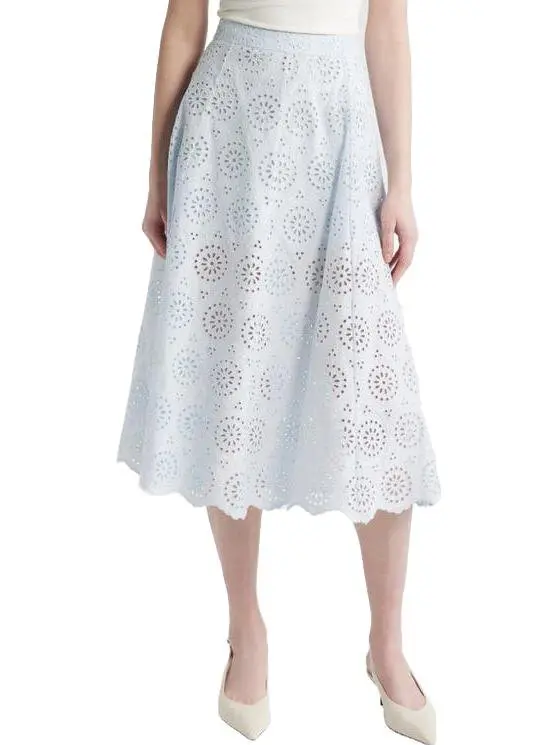 FRAME The Solstice Eyelet Midi Skirt - Ice Blue