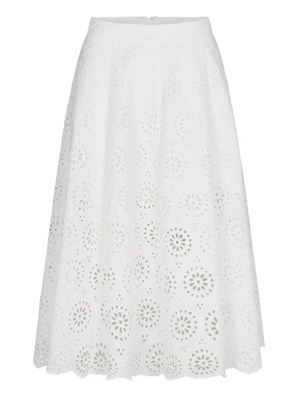 FRAME The Solstice Eyelet Midi Skirt - White
