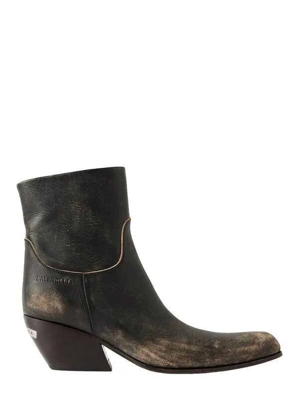 Balenciaga Memphis Distressed Leather Cowboy Boots - Black