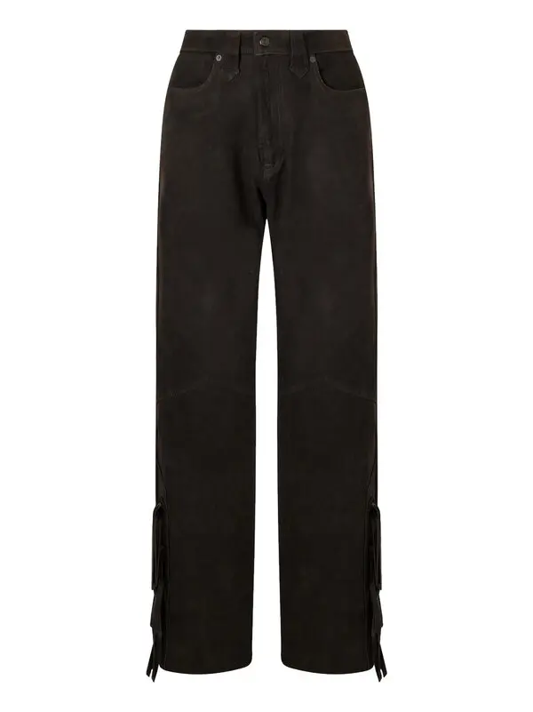Ralph Lauren Kacie Suede Wide-leg Pants With Tie Detailing - Black