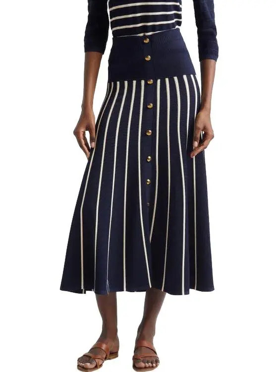 Zimmermann Kindred Spirit Luna Stripe Midi Skirt - Navy/cream
