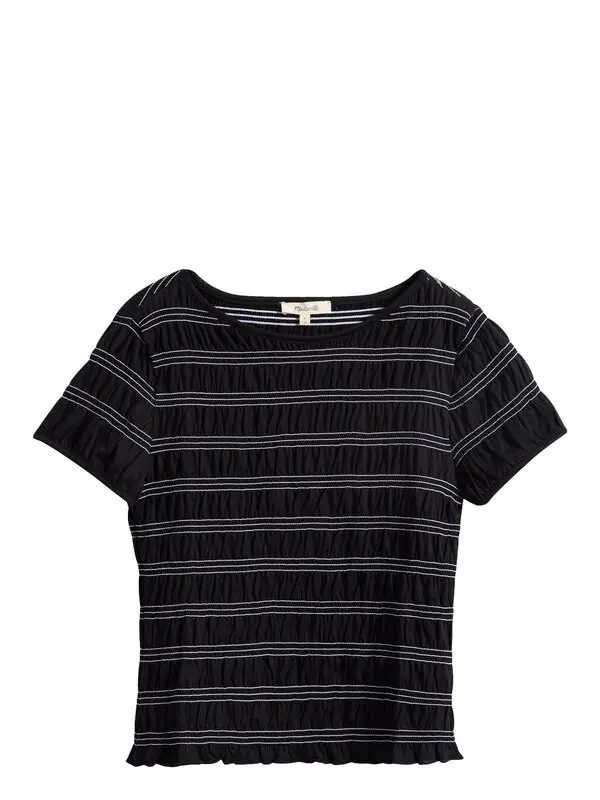 Madewell Smocked Short Sleeve Top - Jet Black