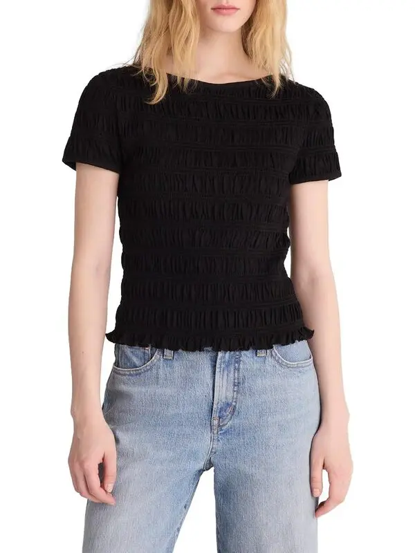 Madewell Smocked Short Sleeve Top - Jet Black