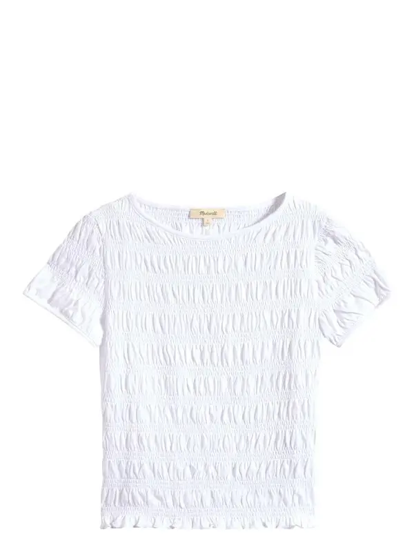 Madewell Smocked Short Sleeve Top - White