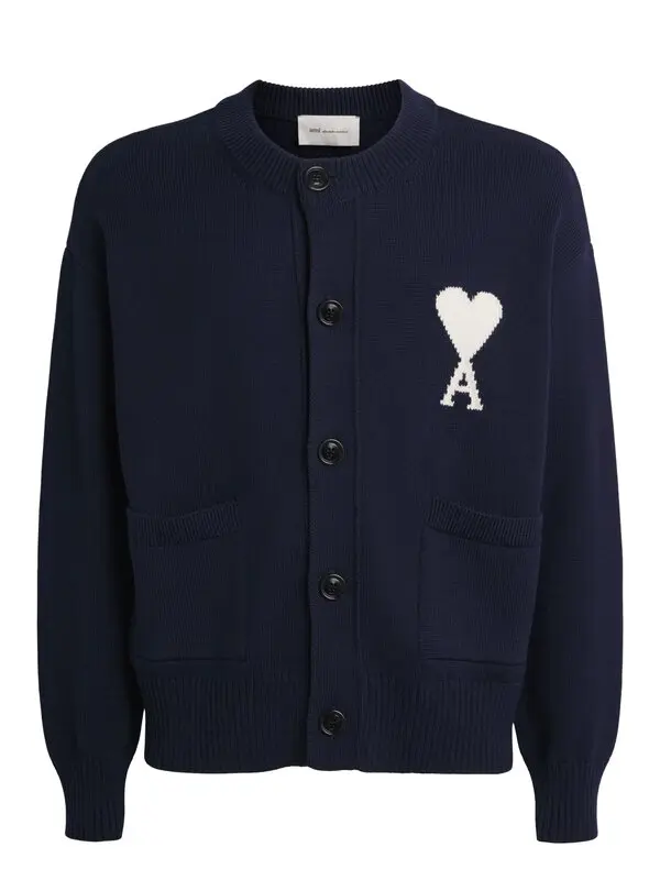 Ami Wool-cotton De Coeur Cardigan - Blue