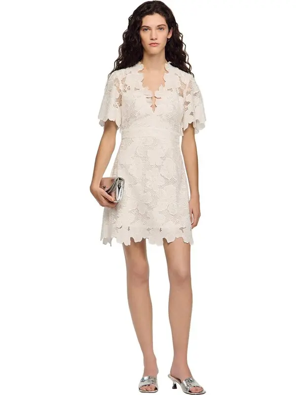 Sandro Floral Guipure Lace Mini Dress - White