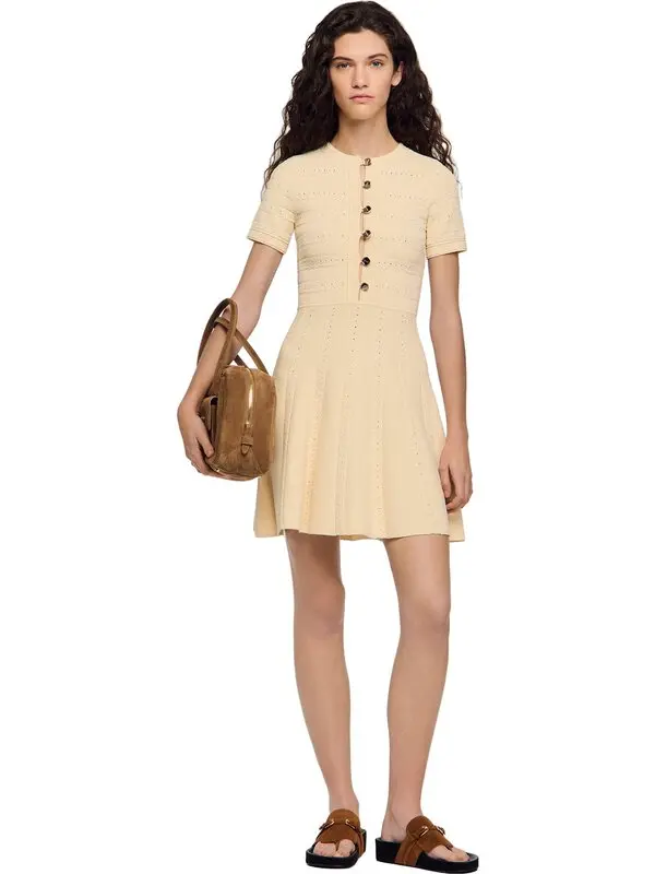 Sandro Floral Print Knit Mini Dress - Vanilla