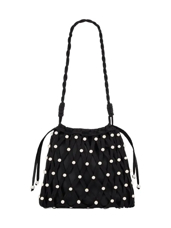 Sandro Studded Net Mesh Shoulder Bag - Black