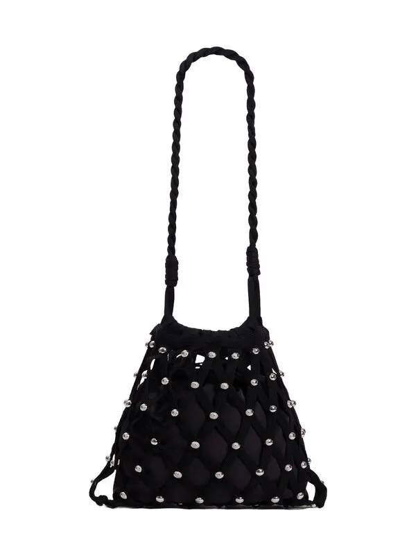 Sandro Studded Net Mesh Shoulder Bag - Black