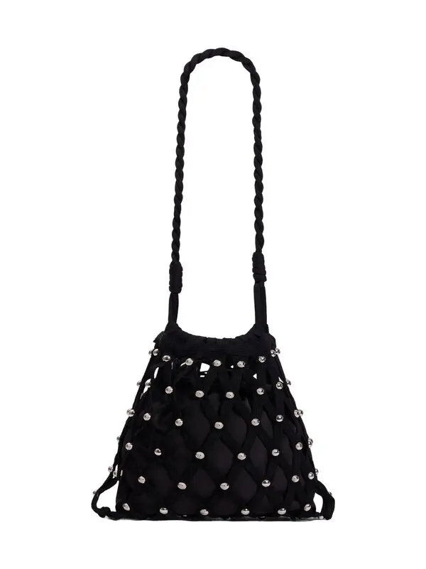 Sandro Studded Net Mesh Shoulder Bag - Black