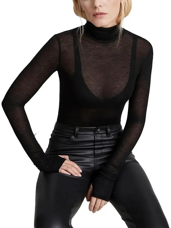 MARCELLA Eloise Sheer Turtleneck Top - Black