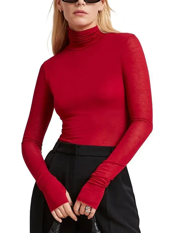 MARCELLA Eloise Sheer Turtleneck Top - Red