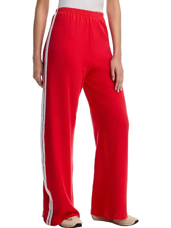 Aqua Side Stripe Wide Leg Sweatpants - Red/ White
