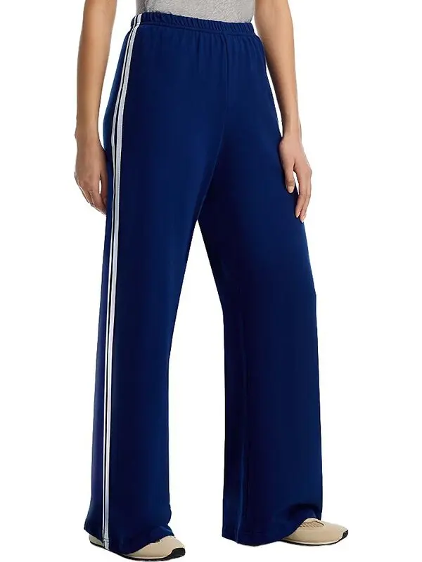 Aqua Side Stripe Wide Leg Sweatpants - Tide/ White