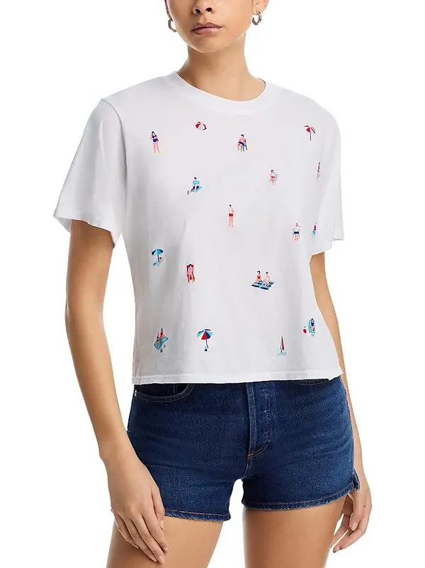 Aqua Haley Beachgoers Boxy Crop Tee - White